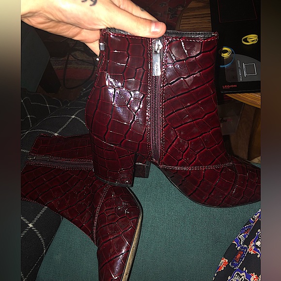 Shoes | Maroon Snake Print Boots Red | Poshmark
